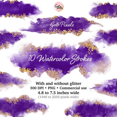 Purple Watercolor Glitter Clipart Splashes and Splotches | Etsy