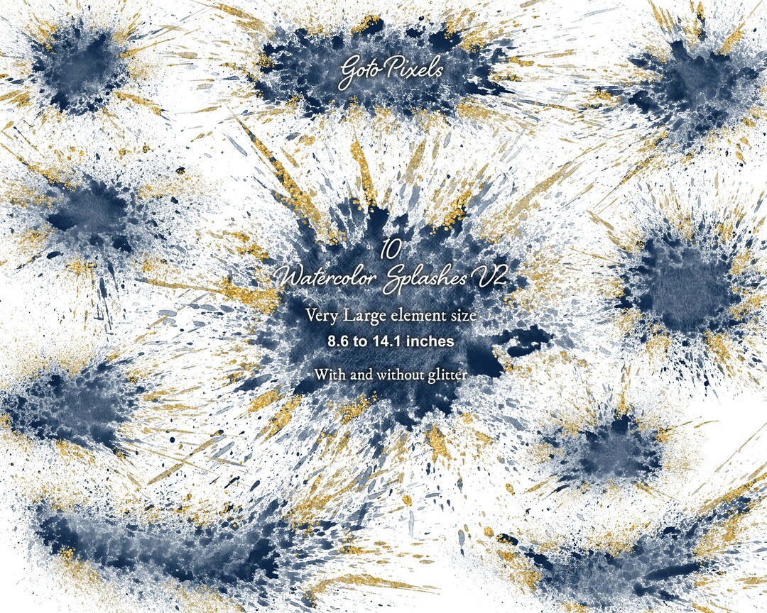 Large Navy Watercolor Glitter Clipart | Splashes and Splotches Clip Art ...