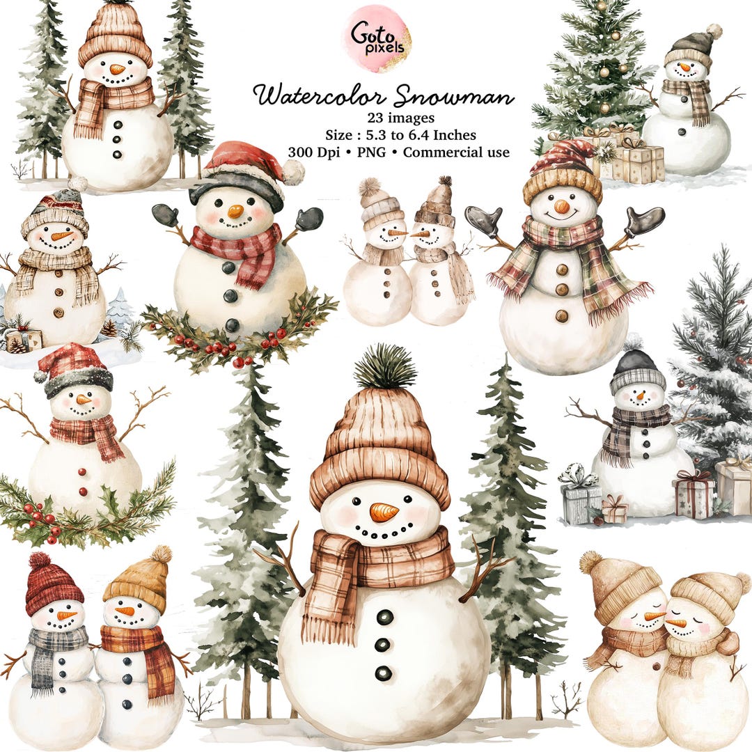 Watercolor Snowman Clipart PNG, Watercolor Christmas Clipart, Christmas ...