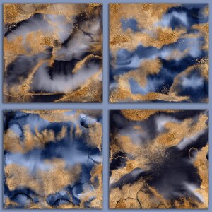Navy Blue Digital Papers With Gold Foil, Watercolor Digital Paper ...
