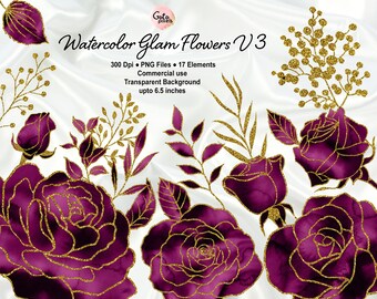 Pink and Gold Floral Clip Art Digital Instant Download - Etsy Canada