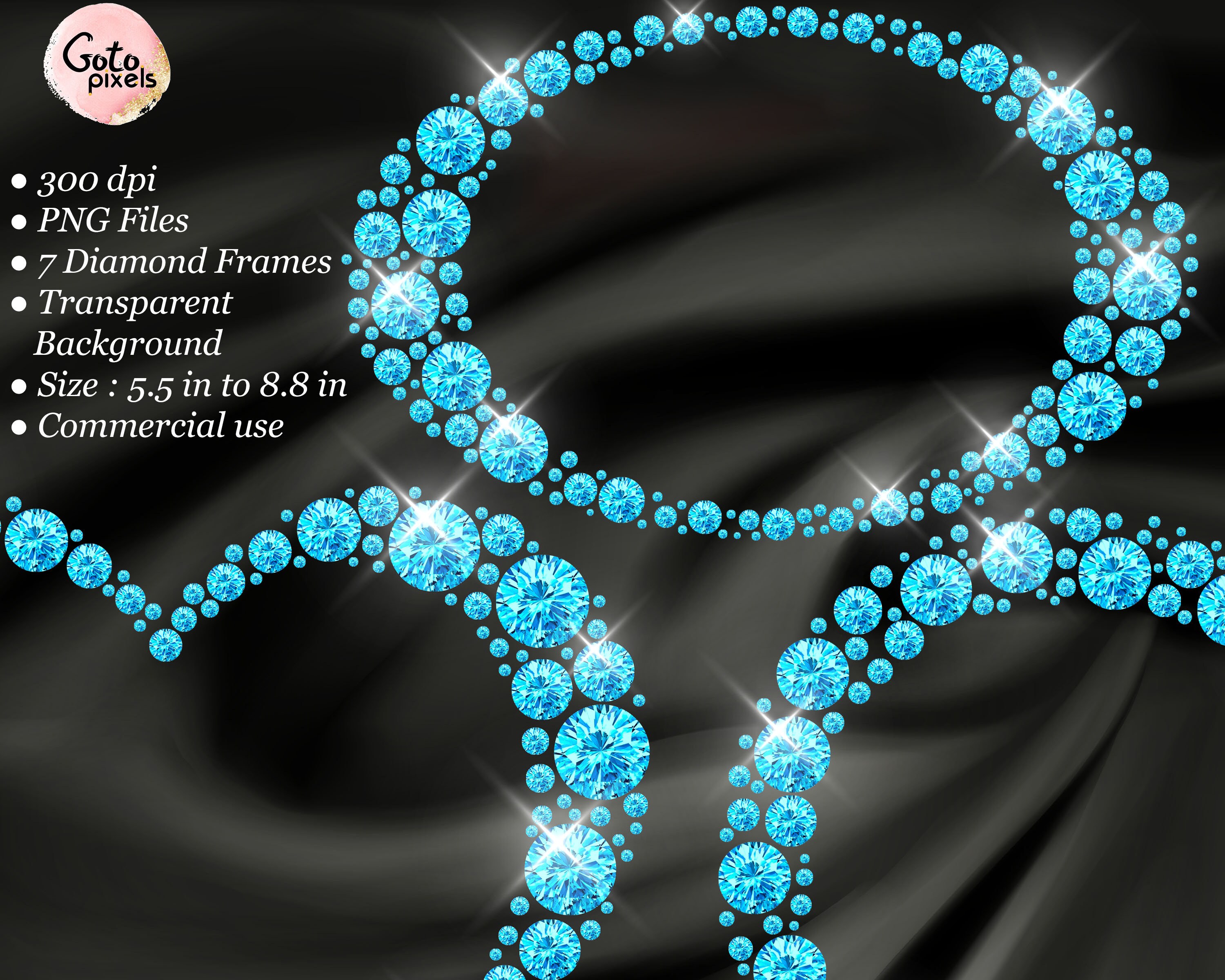 Blue Diamond Frame Clipart Blue Diamond Borders Overlay | Etsy