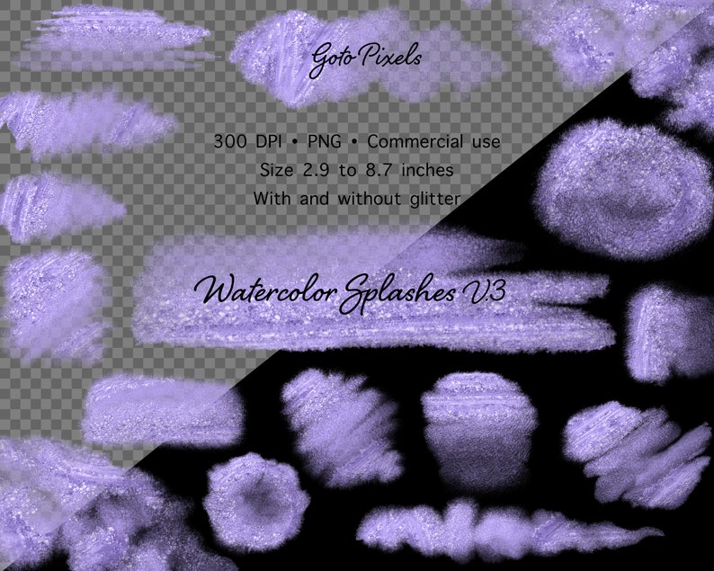 Purple Watercolor Glitter Clipart: Splashes & Splotches (digital PNG ...