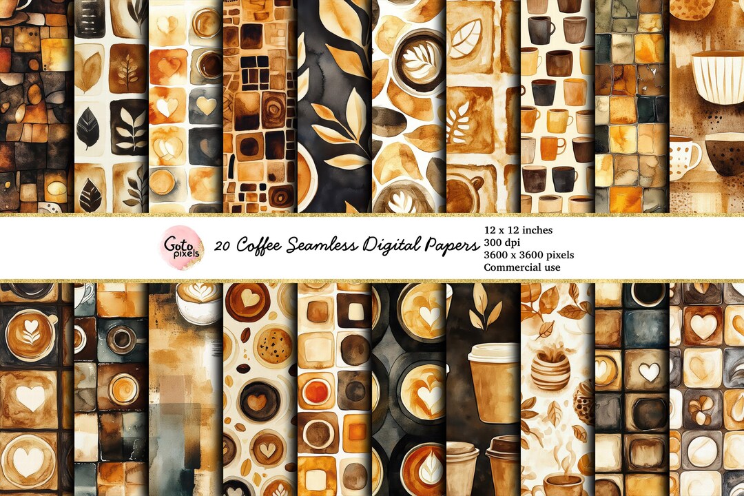 Watercolor Coffee Digital Paper, Seamless Coffee Bean Printable ...