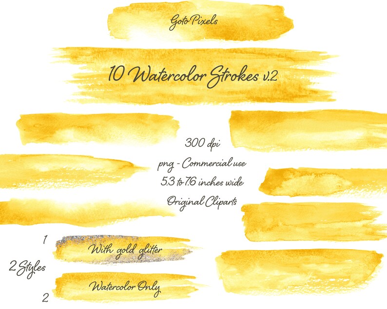 Yellow Watercolor Brush Strokes Yellow Watercolor Clipart | Etsy