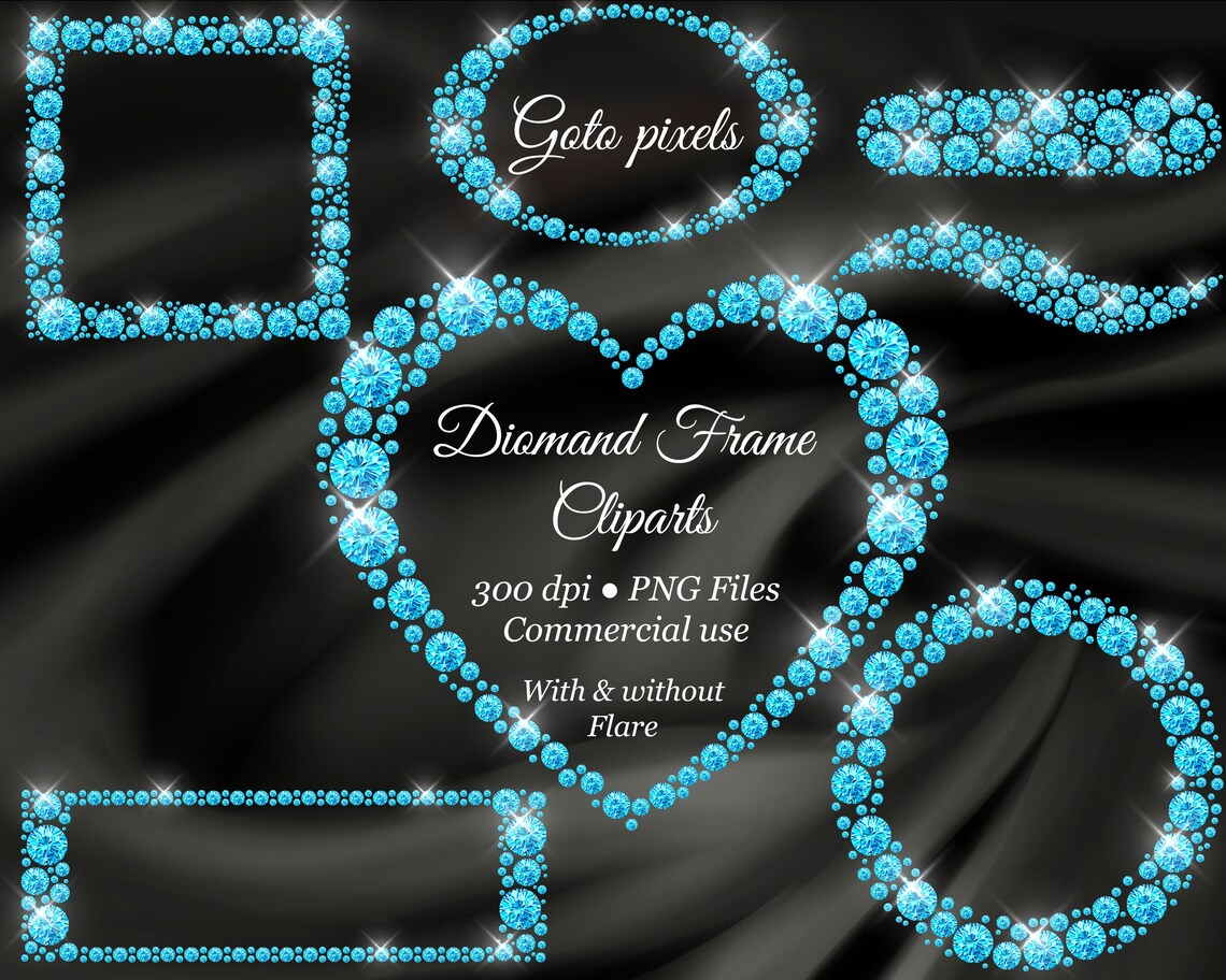Blue Diamond Frame Clipart Blue Diamond Borders Overlay - Etsy