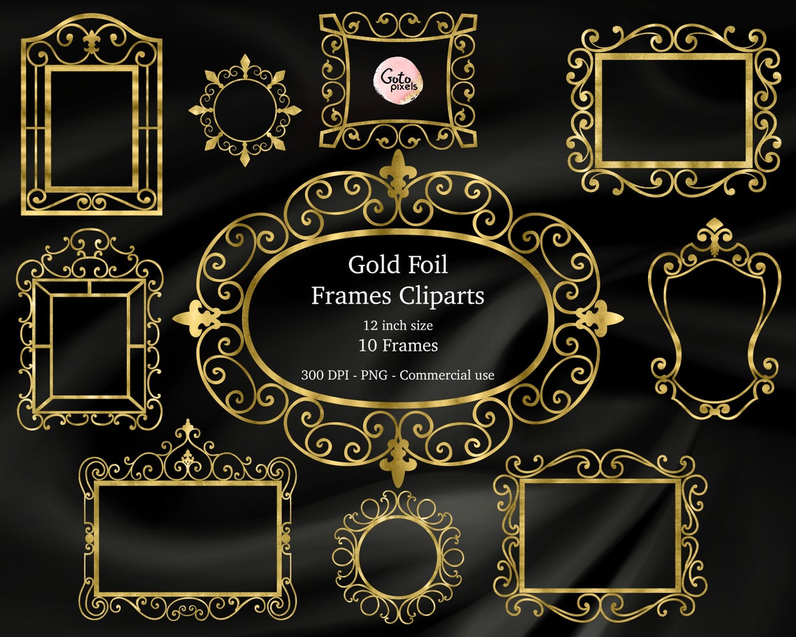 Gold Frames Digital Clip Art Gold Foil Frames Clipart - Etsy