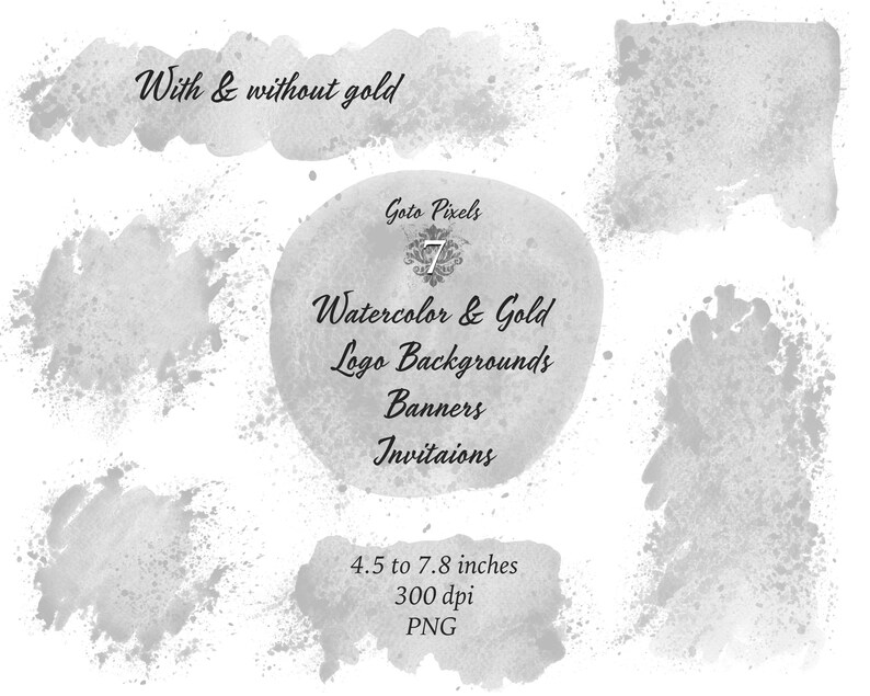 Grey Watercolor gold clipart Grey watercolor splash | Etsy