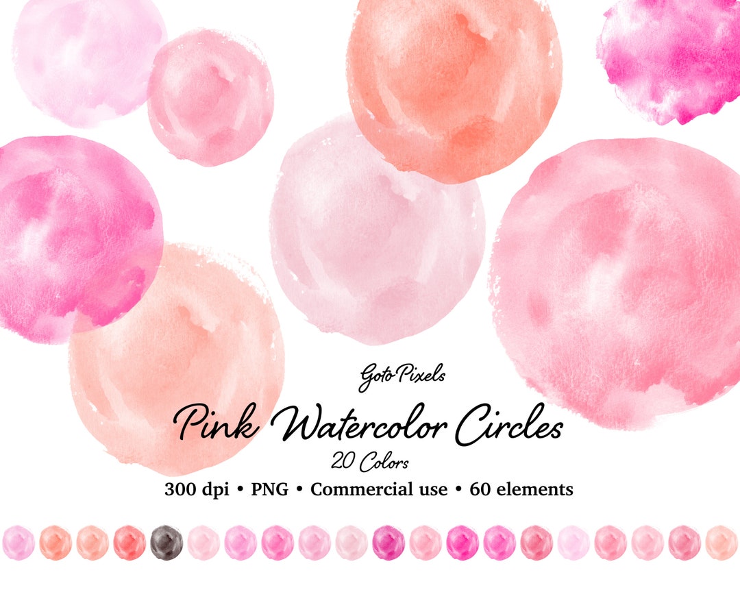 Pink Watercolor Circle Clipart: Logo Design Elements (PNG Digital ...
