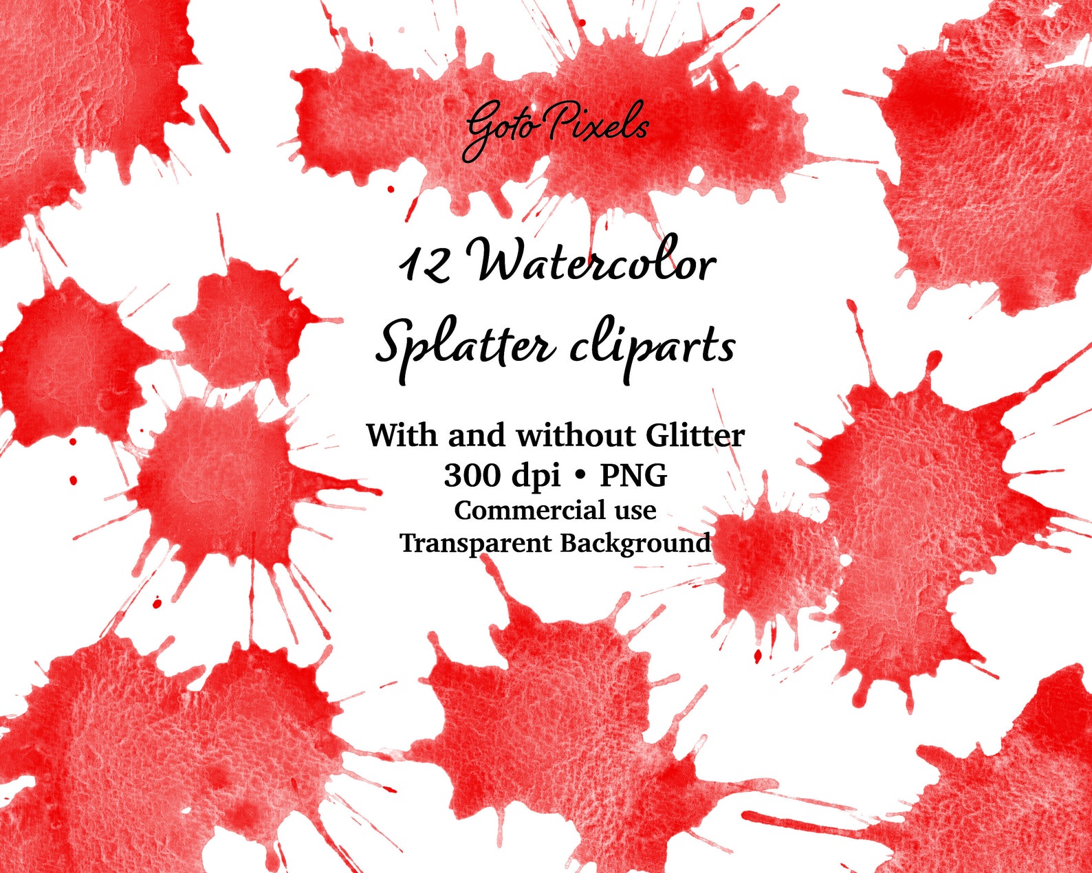 Red Watercolor Splatter Clipart Splashes and Splotches Clip | Etsy