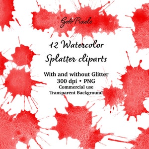 Red Watercolor Splatter Clipart, Splashes and Splotches Clip Art ...