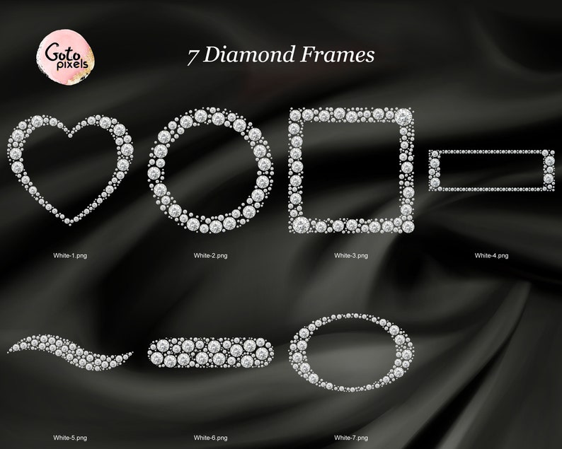 White Diamond Frames Clipart: Heart, Square, Rectangle (PNG Digital ...