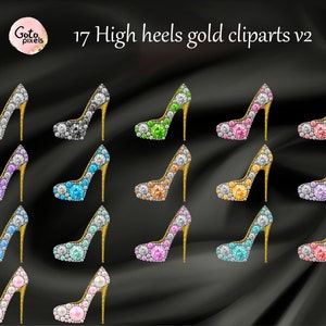 Diamond Shoe With Gold Digital File Diamond High Heels Png Digital File ...