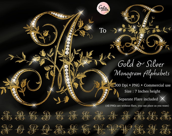 Gold Monogram Alphabet Clipart, Gold Font, Gold Wedding Alphabet, Gold ...