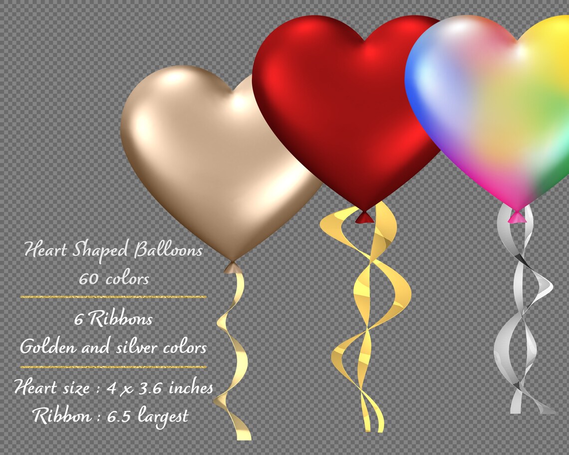 Rainbow Heart Balloons Clipart Cute Valentine Balloon and | Etsy