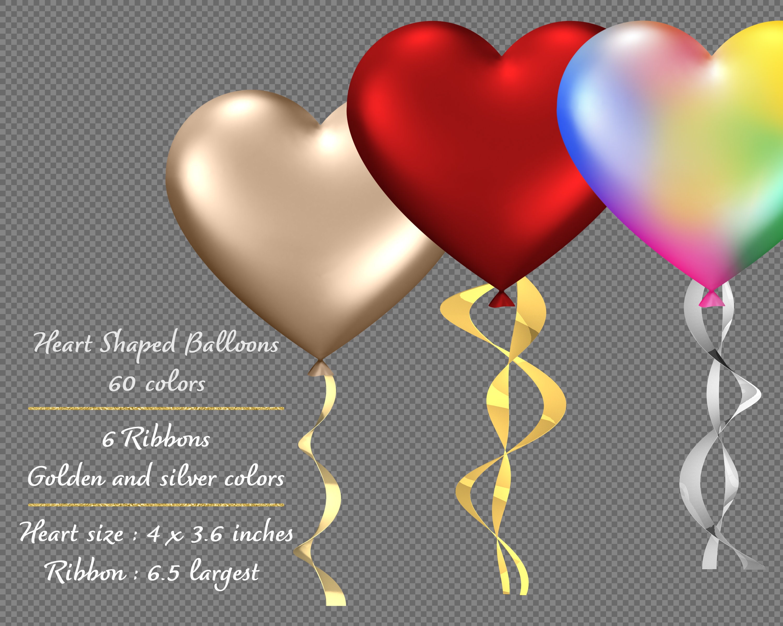 Rainbow Heart Balloons Clipart Cute Valentine Balloon and - Etsy