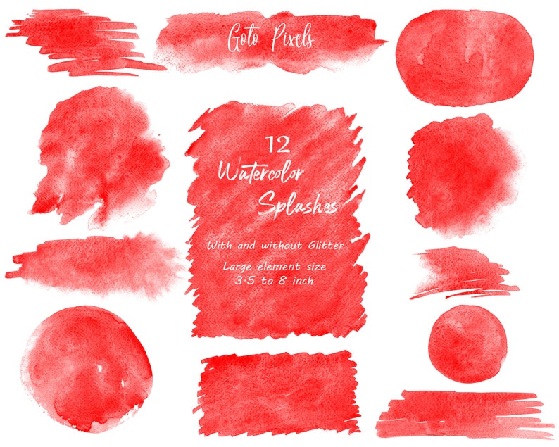 Red Watercolor Glitter Clipart Splashes and Splotches Clip - Etsy