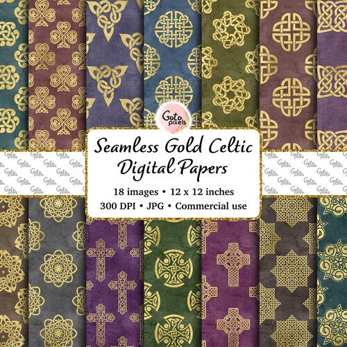 Green and Gold Celtic Digital Paper Seamless Celtic Knot - Etsy