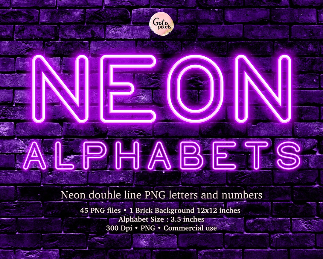 Purple Neon Alphabet Clipart, Neon Letters Clipart, Digital Neon Font ...