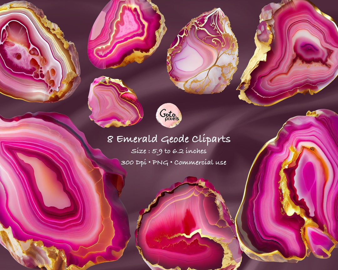 Pink Geode Slices Clipart, Agate Slice Clipart, Stone Slice Clipart ...