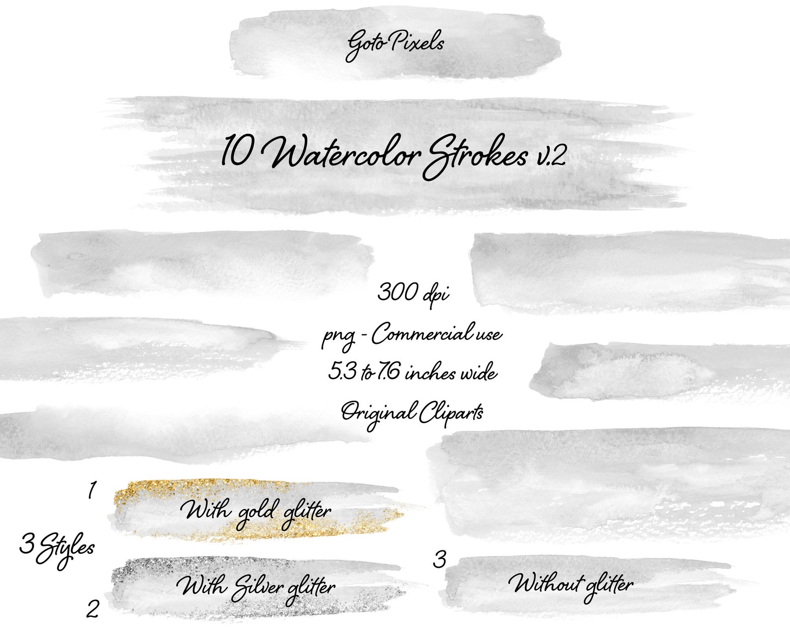 Grey Watercolor Brush Strokes Grey Watercolor Clipart Splash | Etsy