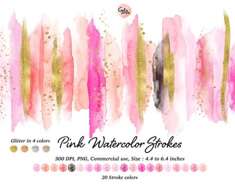 Pink Purple Brush Strokes Clipart Gold Glitter Clipart Gold - Etsy