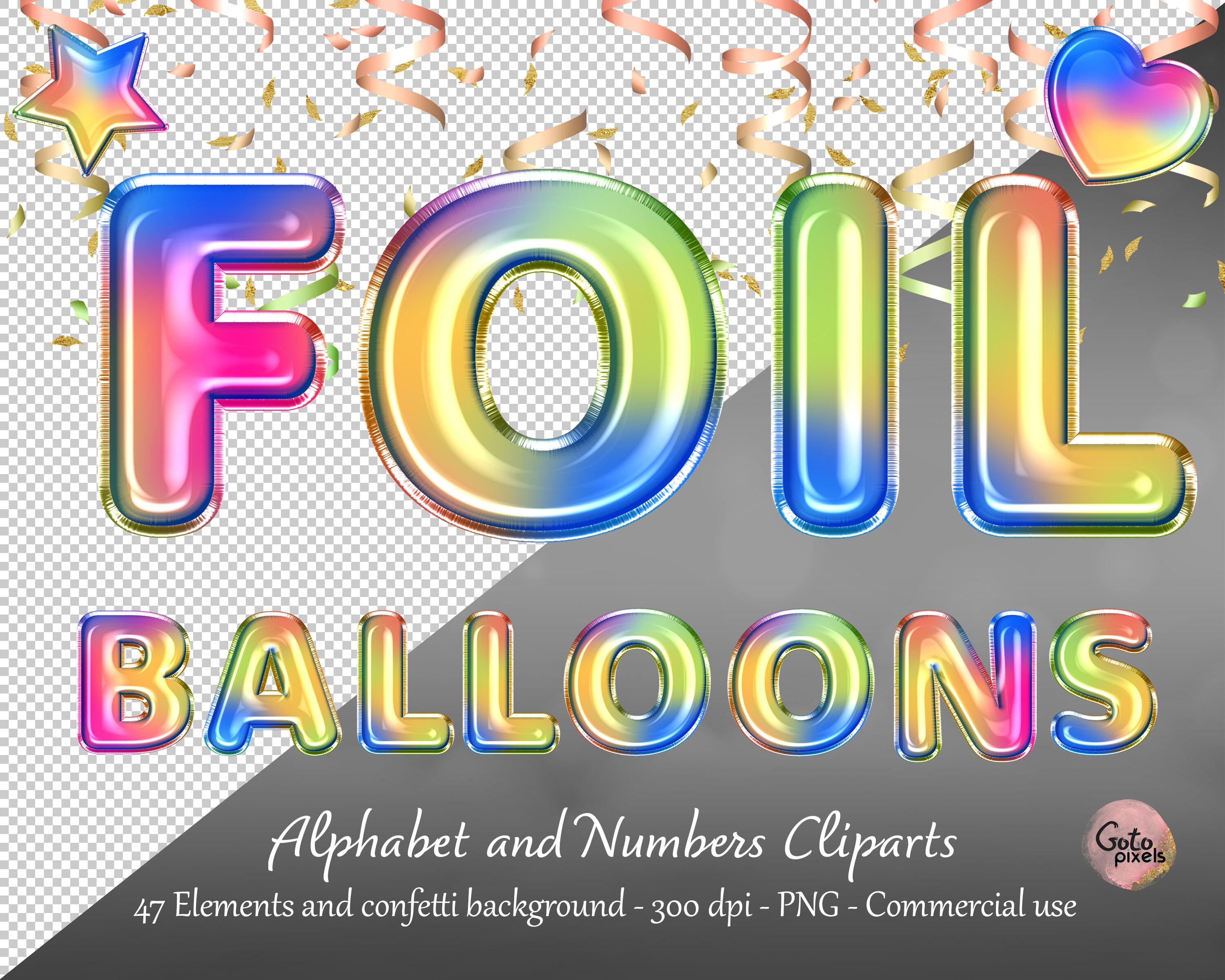 Rainbow Foil Balloon Alphabet Clip Art digital Instant - Etsy