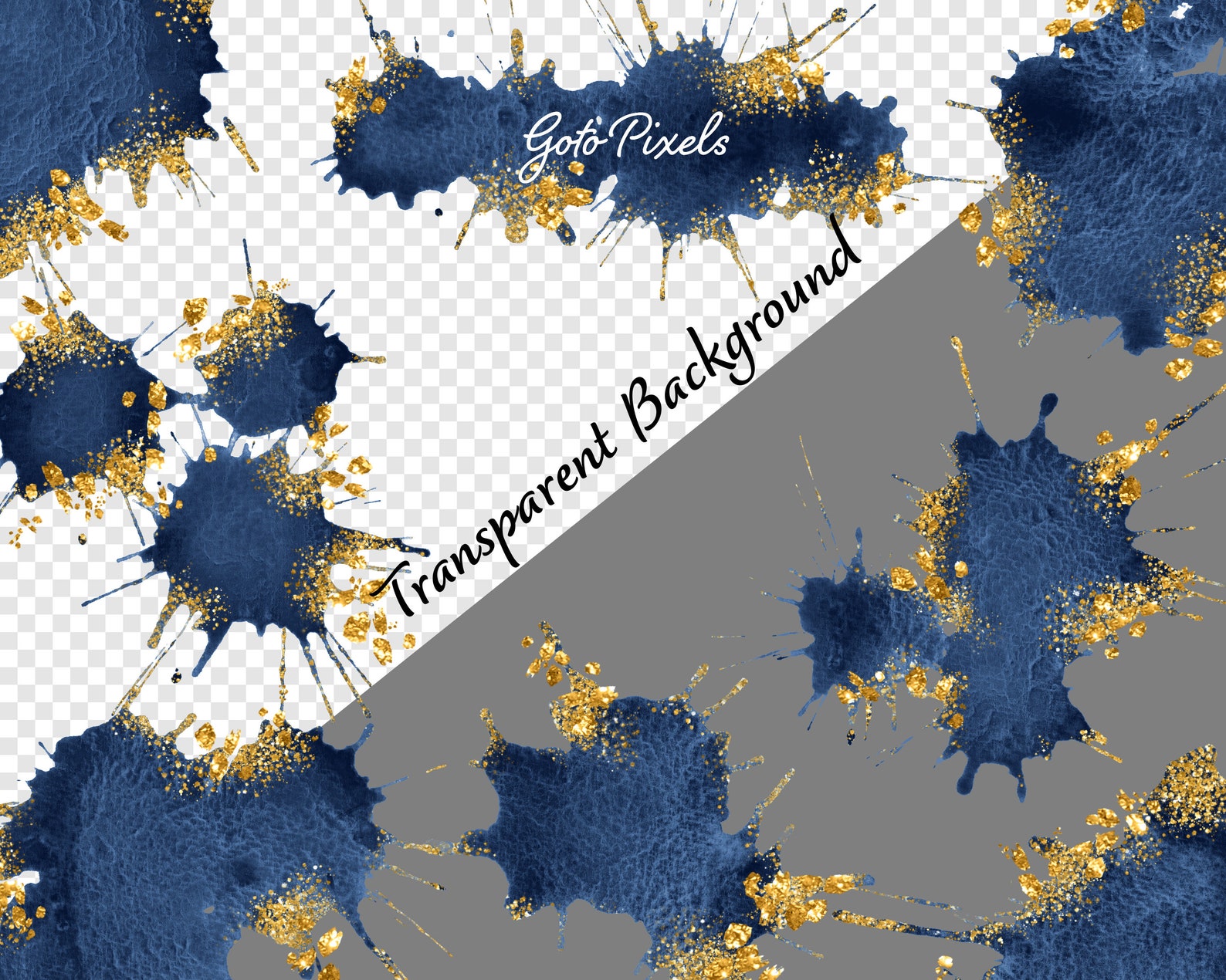 Navy Blue Watercolor Splatter Clipart: Glitter Splash Backgrounds ...