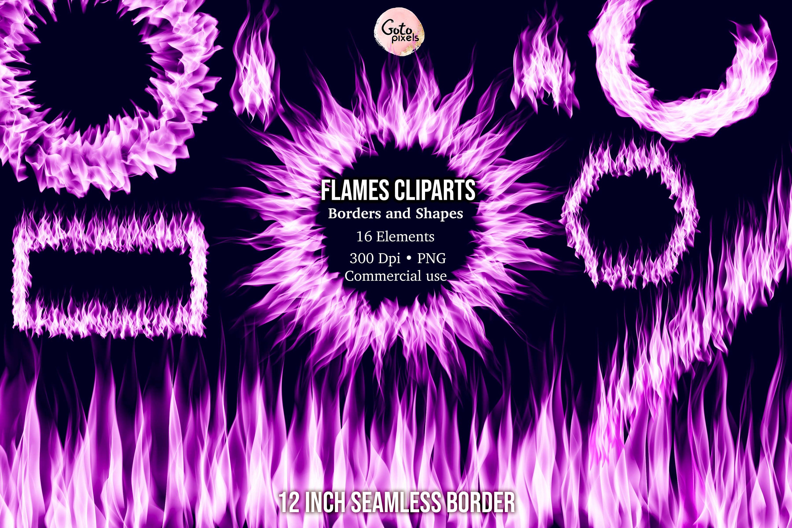 Purple Flames Clipart: Fire Overlay, Borders, Graphics (PNG Digital ...