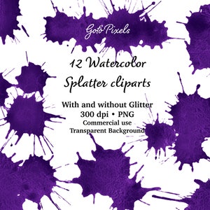 Purple Watercolor Splatter Clipart, Splashes and Splotches Clip Art ...