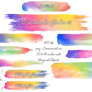 Rainbow Watercolor Brush Strokes, Rainbow Watercolor Clipart, Splash ...