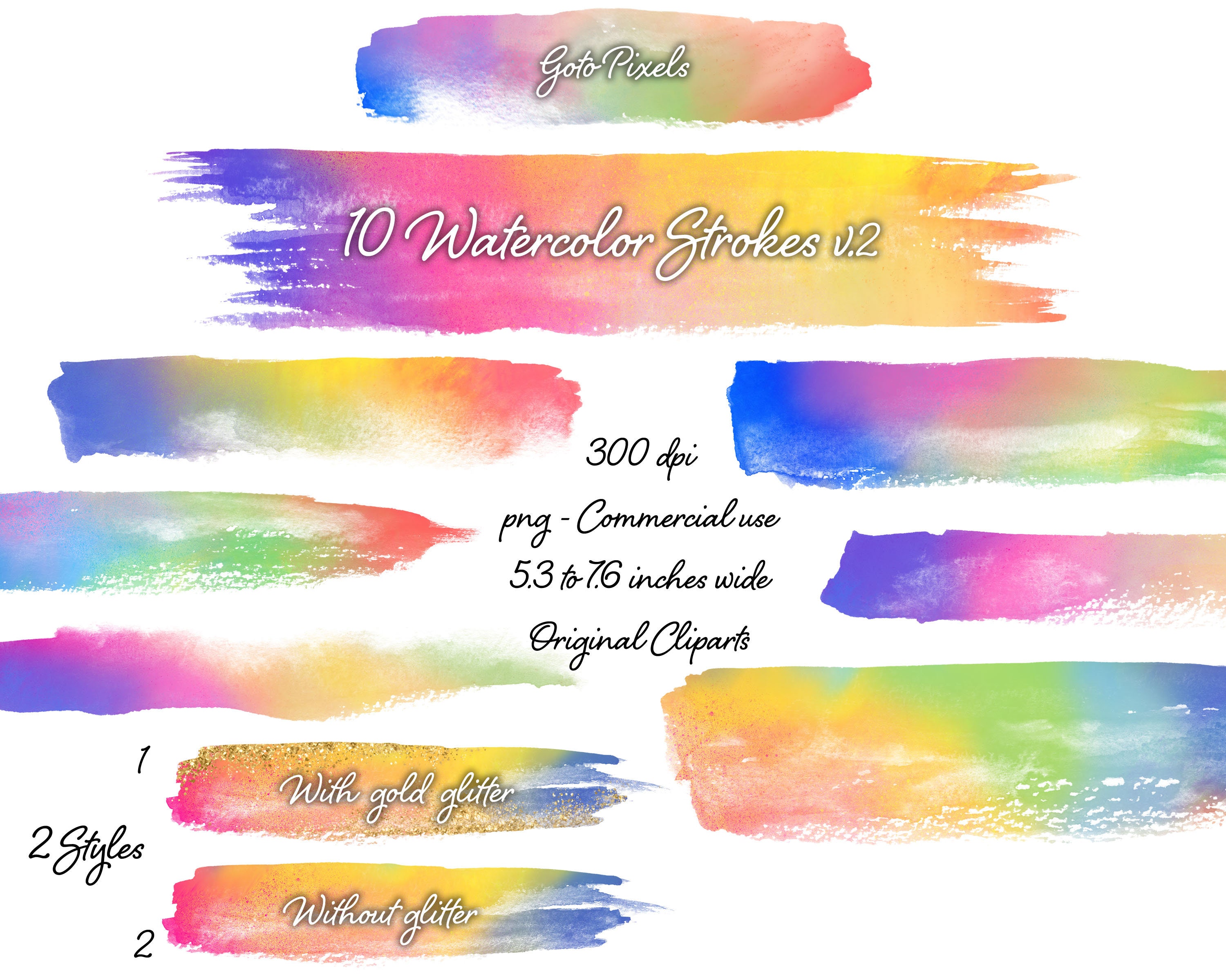 Rainbow Watercolor Brush Strokes Rainbow Watercolor Clipart - Etsy