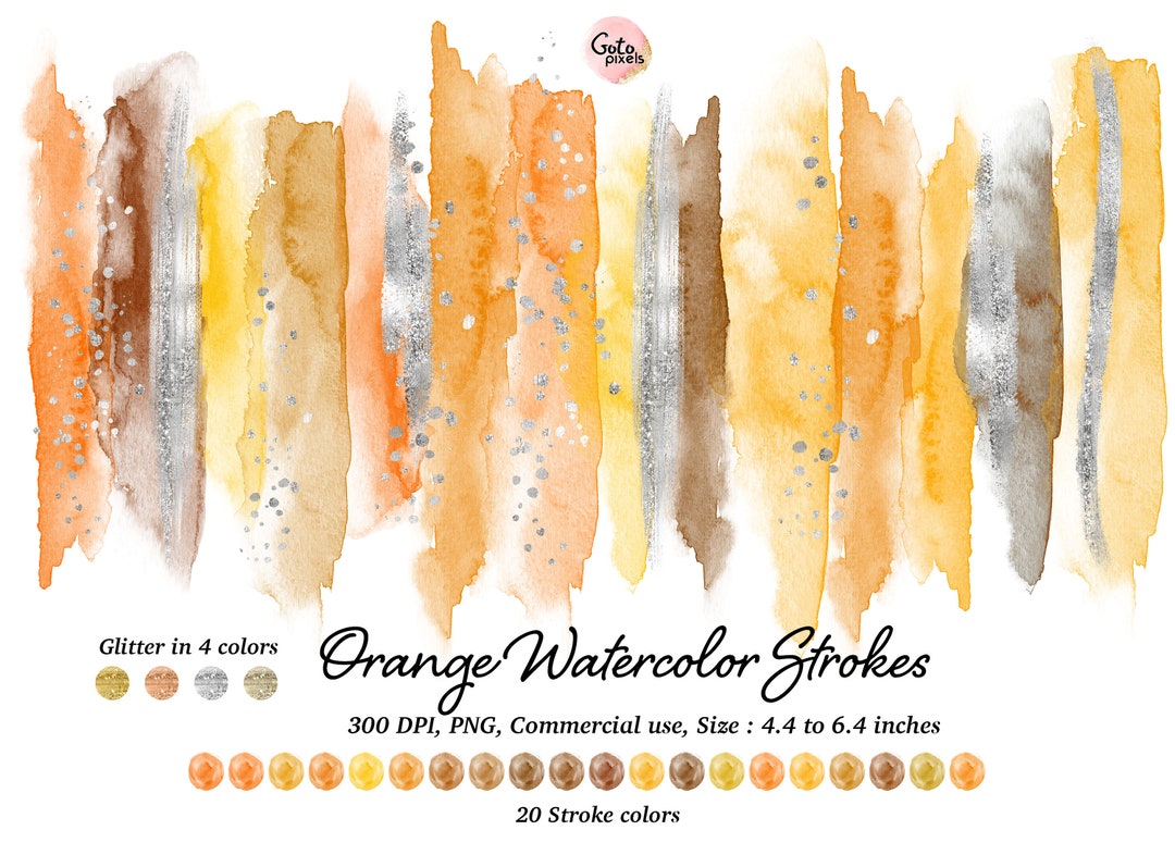 Oragne Watercolor Brush Strokes Clipart, Yellow and Gold Watercolor ...