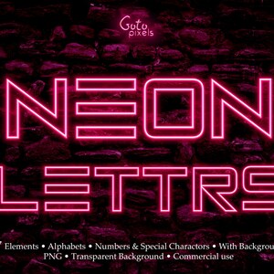 Pink Neon Alphabet Clipart, Neon Letters Clipart, Digital Neon Font ...