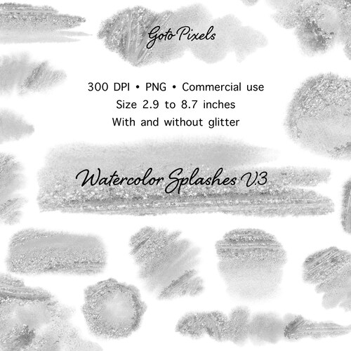Grey Watercolor Glitter Clipart Splashes and Splotches Clip - Etsy