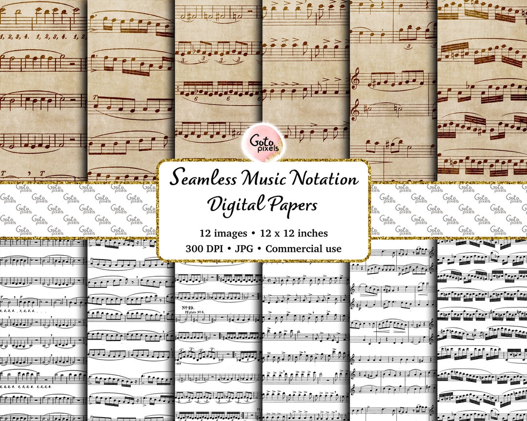 Seamless Music Digital Paper, Vintage Sheet Music Patterns Printable ...