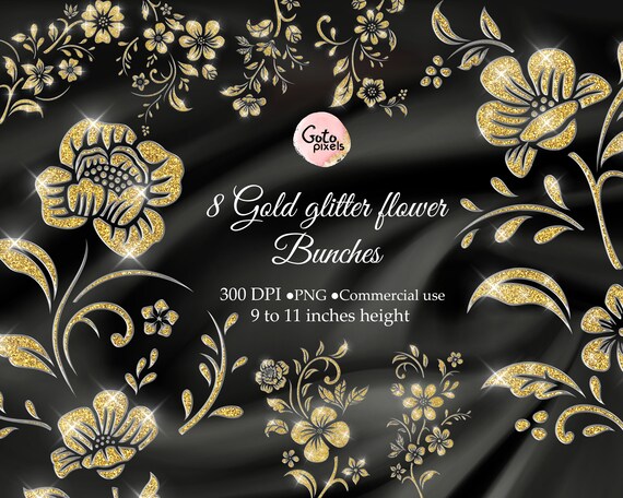 Gold Flowers Clipart Golden Floral Clip Art Gold Foil | Etsy
