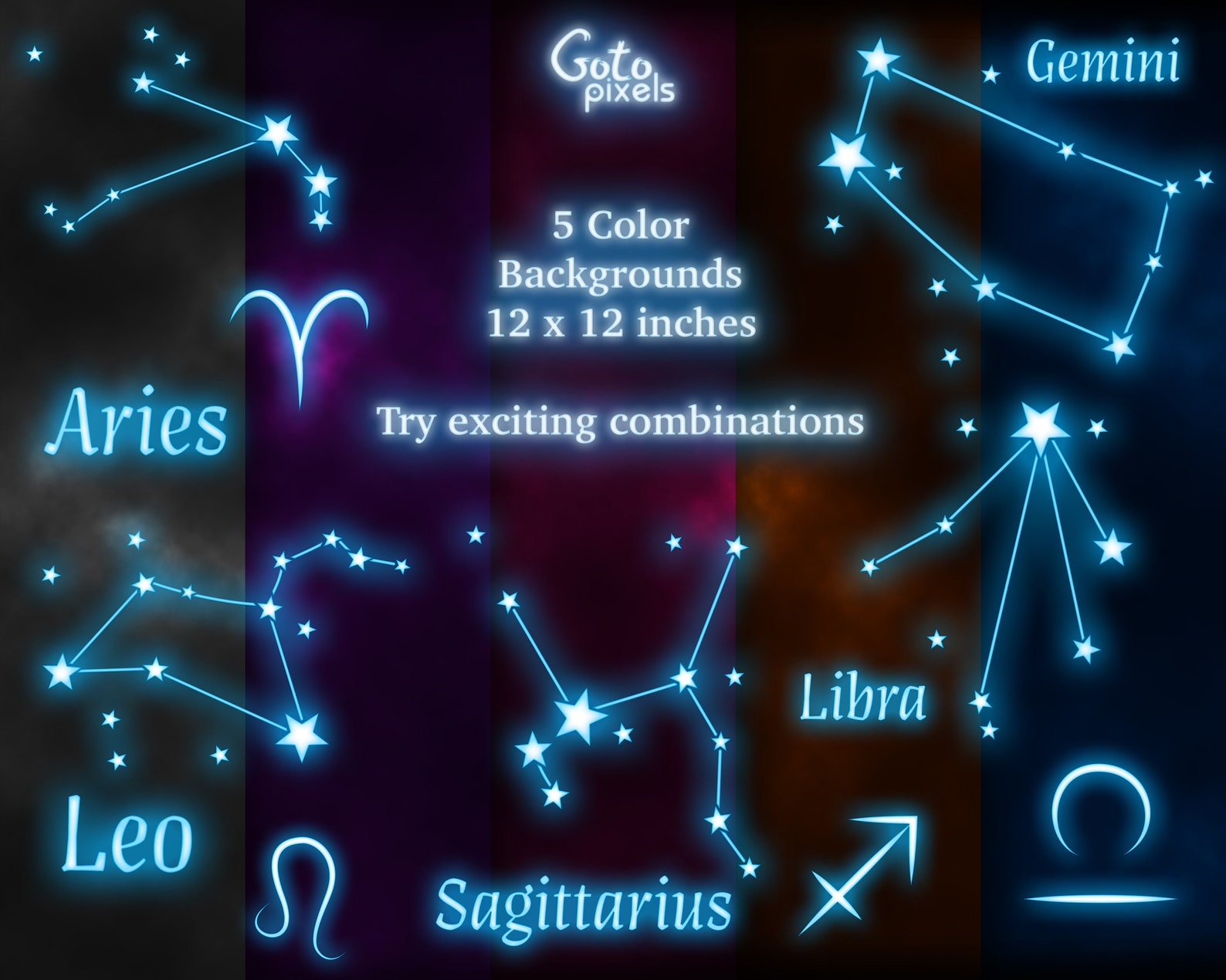 Blue Glowing Zodiac Constellations Clipart Constellation - Etsy