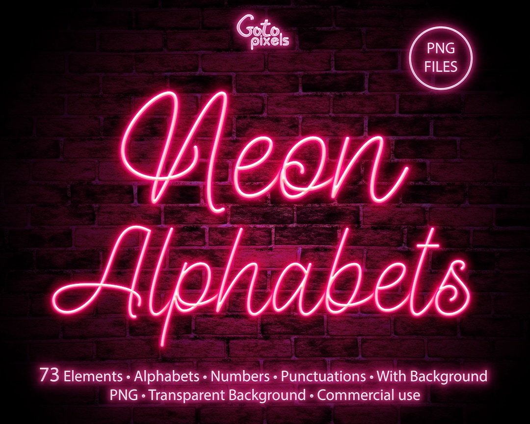 Pink Neon Alphabet Clipart, Neon Letters Clipart, Digital Neon Font ...