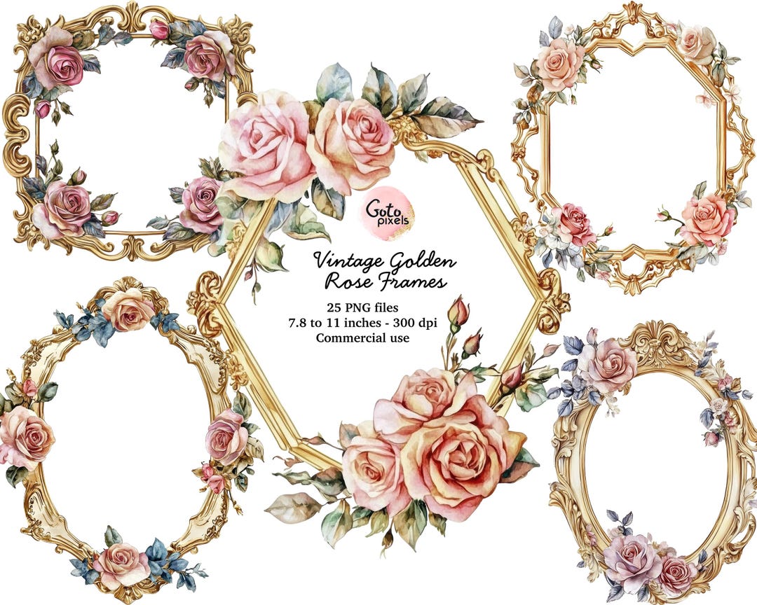 Rococo Pink Gold Frame: Baroque Border PNG Clipart (digital Download ...