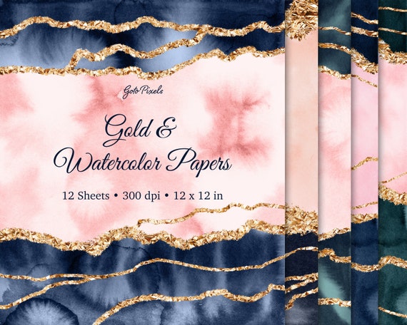 Gold and Watercolor Digital Papers Watercolor Paper Pack | Etsy