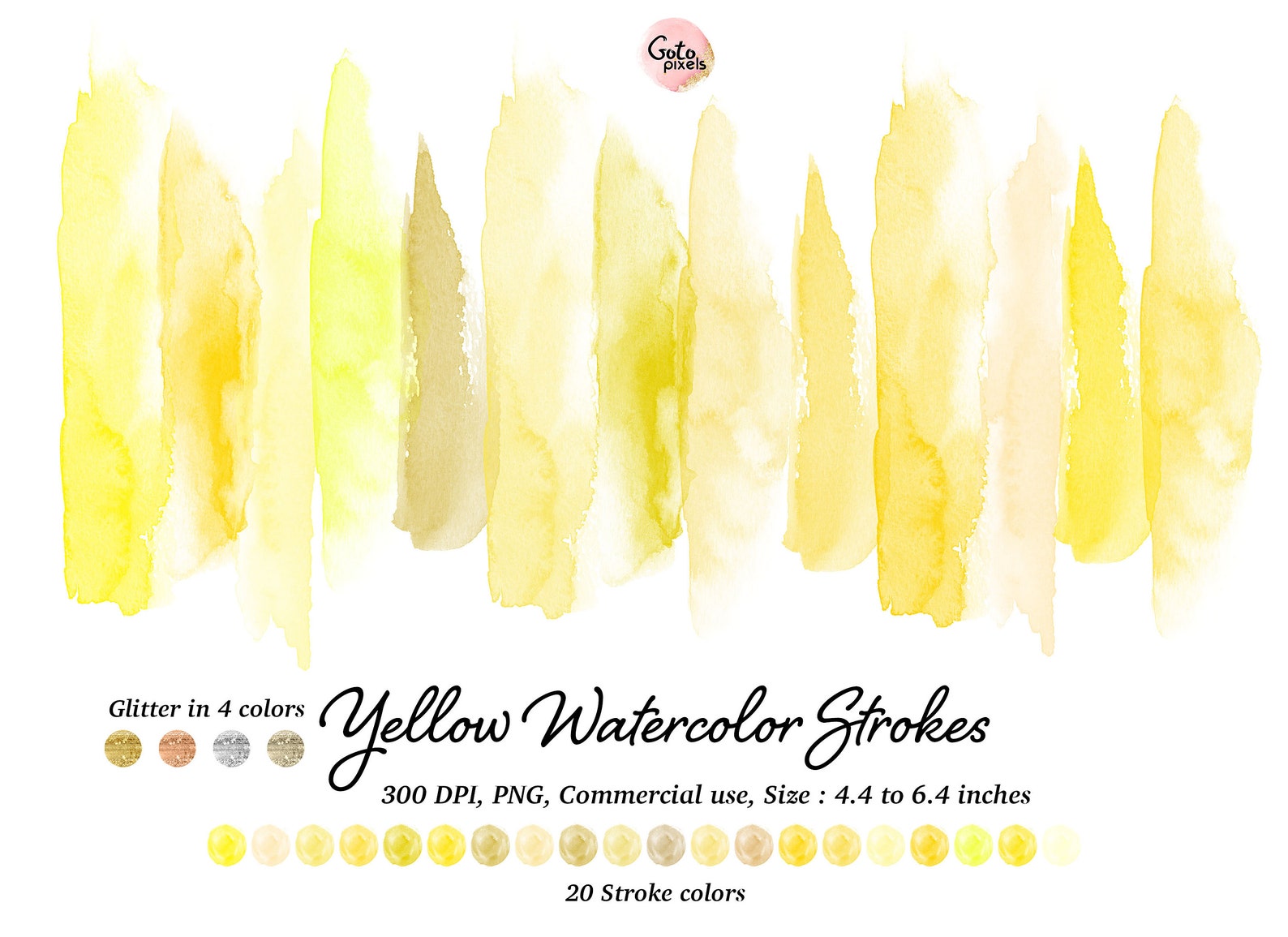 Yellow Watercolor Brush Strokes Clipart Yellow and Gold - Etsy