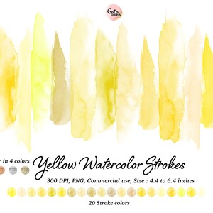 Yellow Watercolor Brush Strokes Clipart, Yellow and Gold Watercolor ...