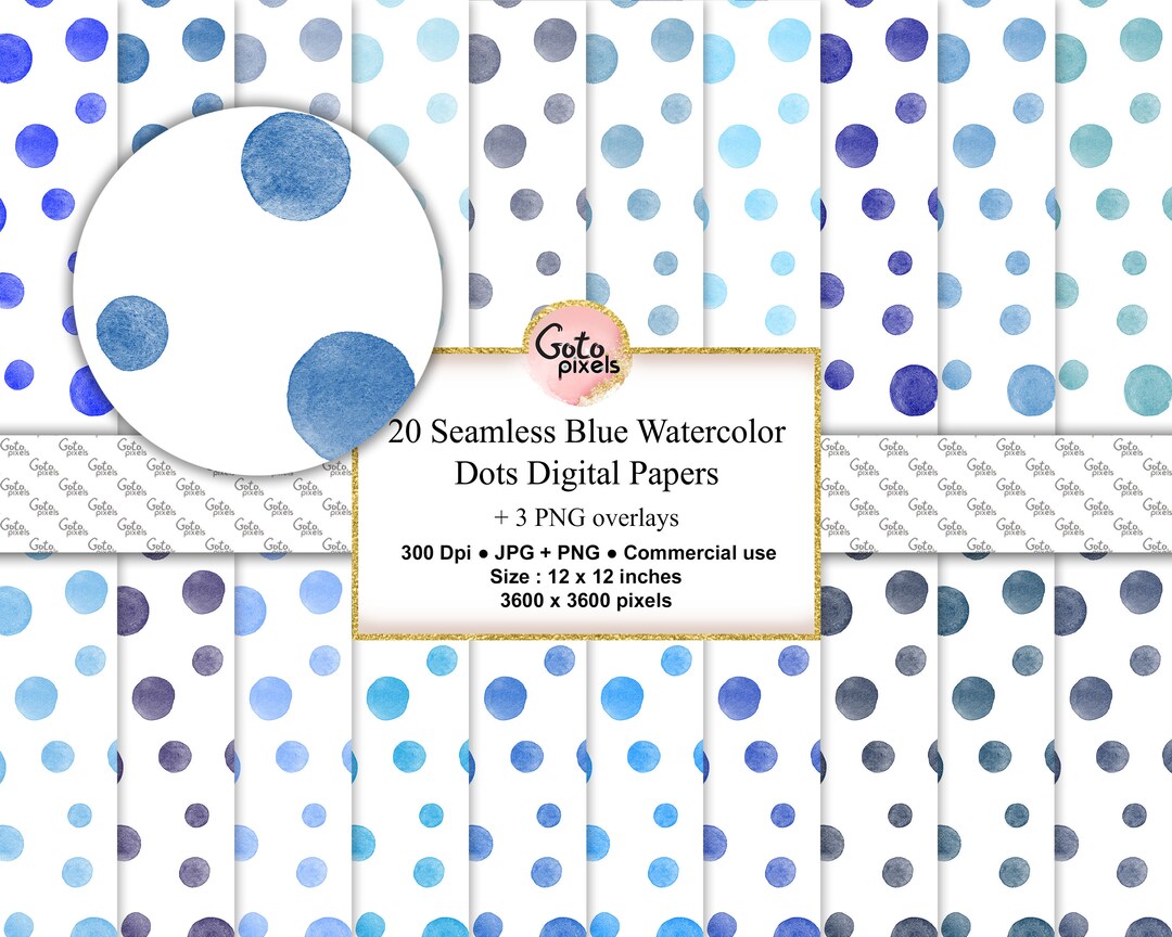 Blue Polka Dot Watercolor Digital Paper: Seamless Patterns (digital ...