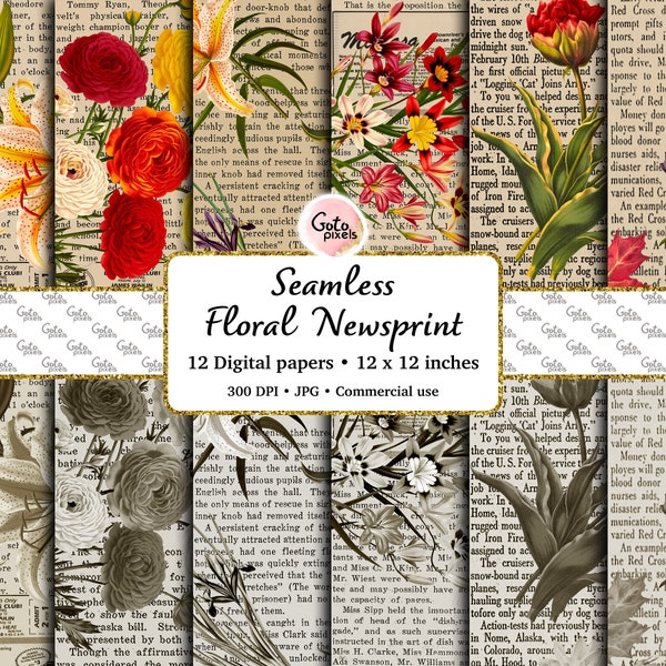 Newsprint Flowers - Etsy