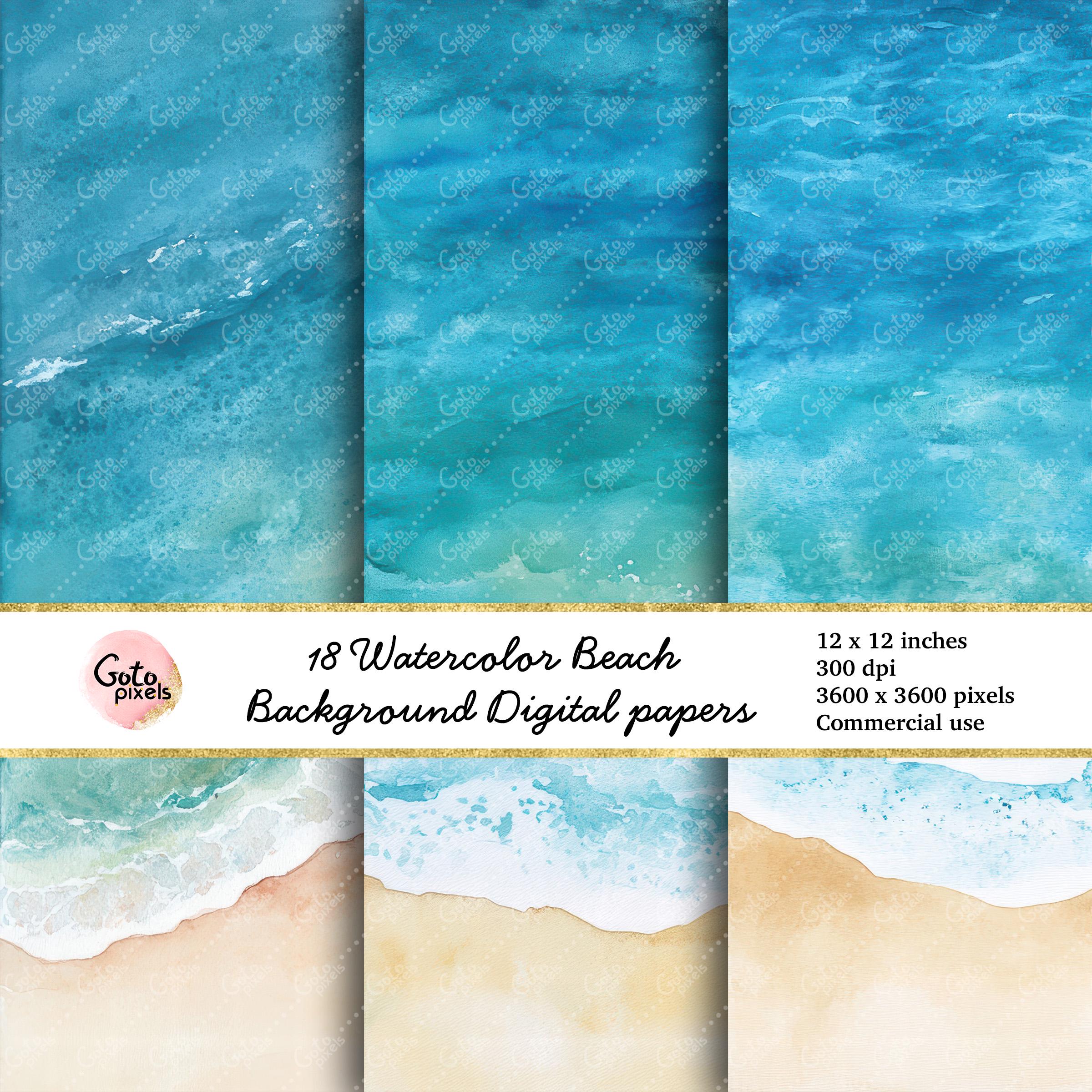 Watercolor Beach Digital Paper, Printable Summer Background, Watercolor ...