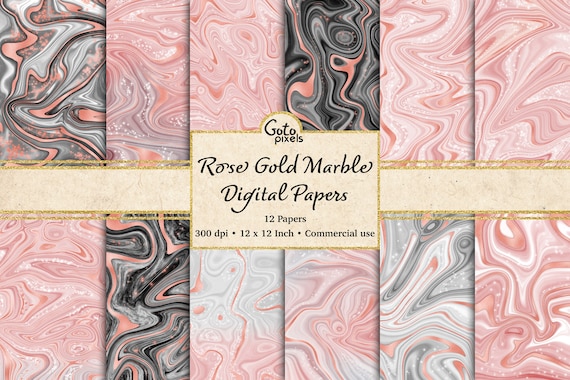 Pink and Rose Gold Digital Paper Rosegold Vein Marble Digital | Etsy