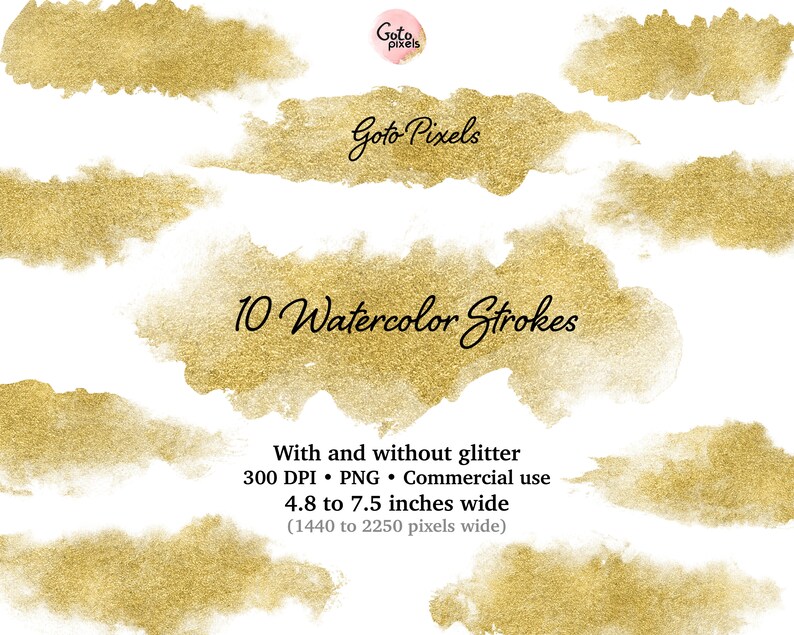 Gold Watercolor Brush Strokes Gold Watercolor Clipart Splash - Etsy