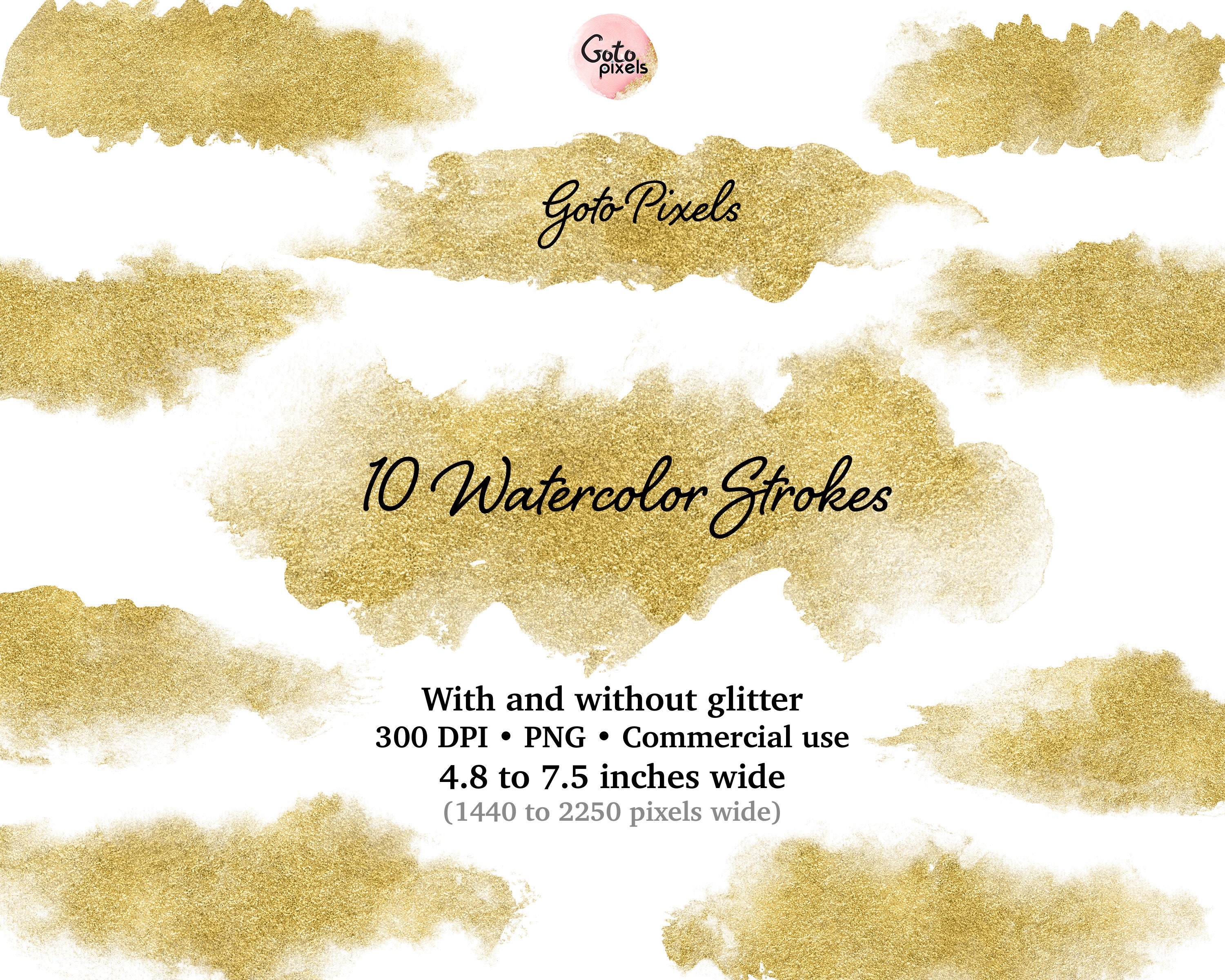 Gold Watercolor Brush Strokes Gold Watercolor Clipart Splash - Etsy