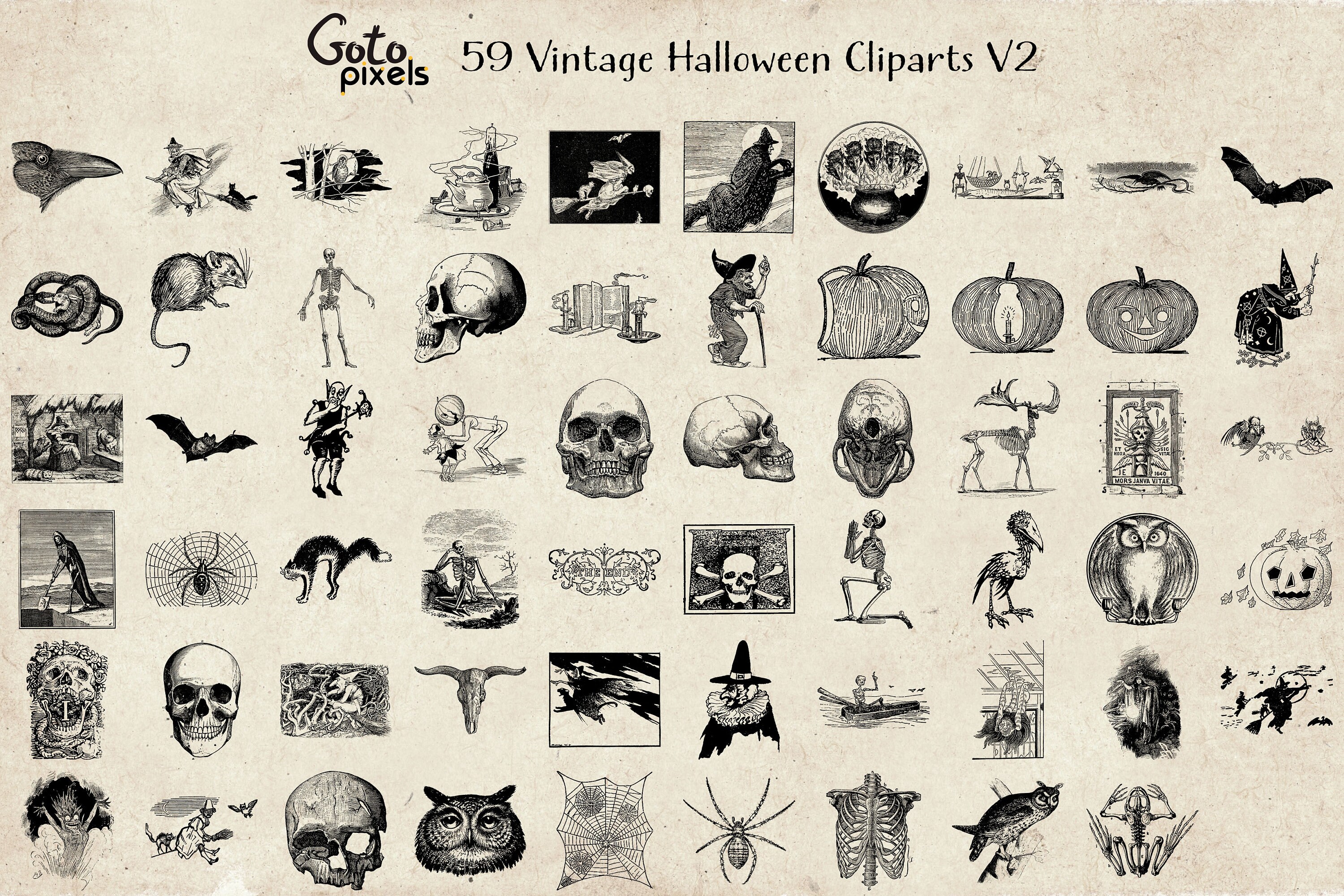 Vintage Black And White Halloween Clipart